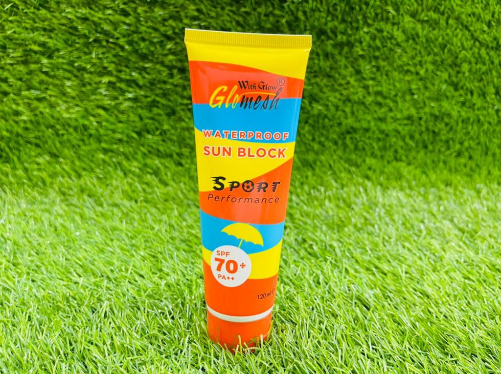 GLOMESH SPORTS SUNBLOCK SPF 70+(ALL SKIN TYPES)(CAST FREE) – www.onlinemart.com.pk